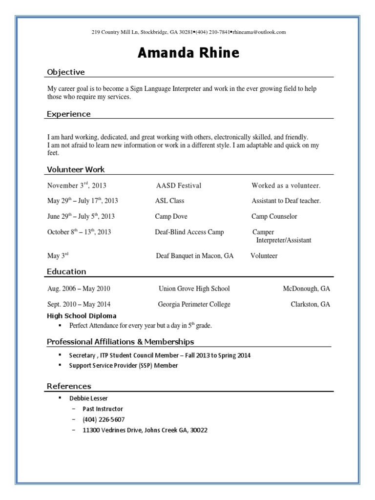 Sign Language Interpreter Resume | PDF
