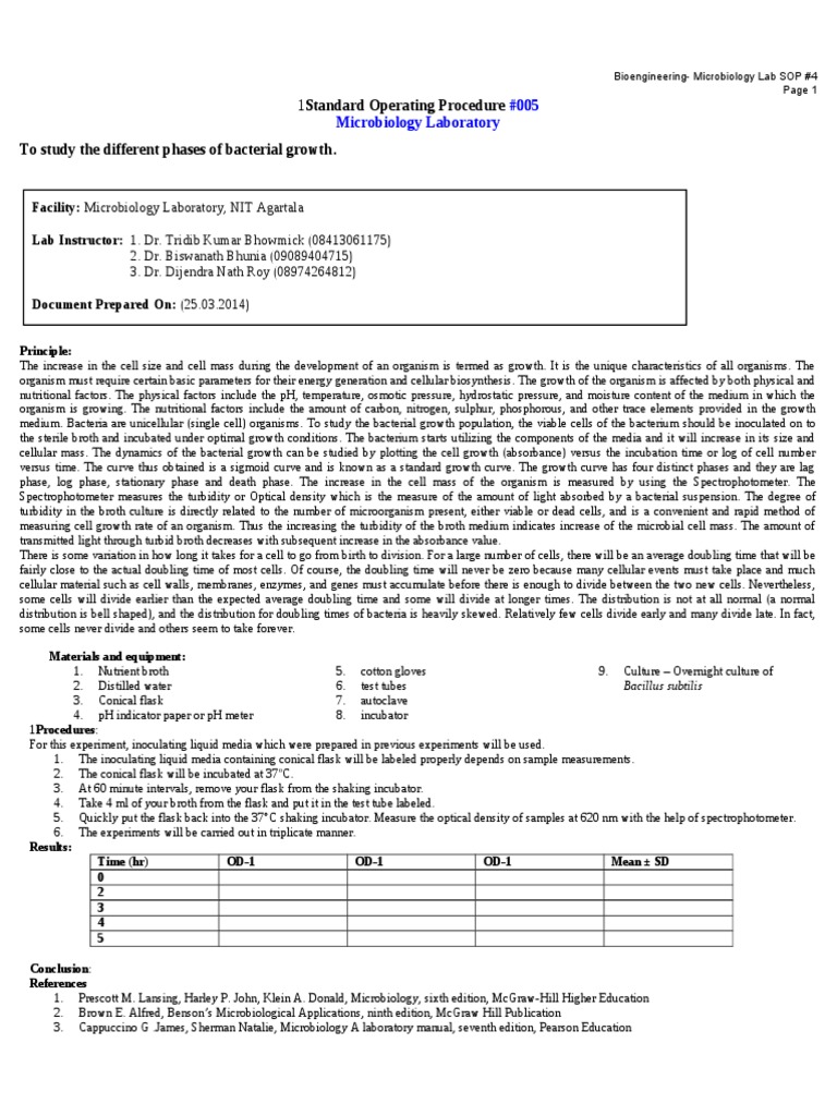 Microbiology-Lab Practical SOP - 10 | PDF | Growth Medium | Bacteria