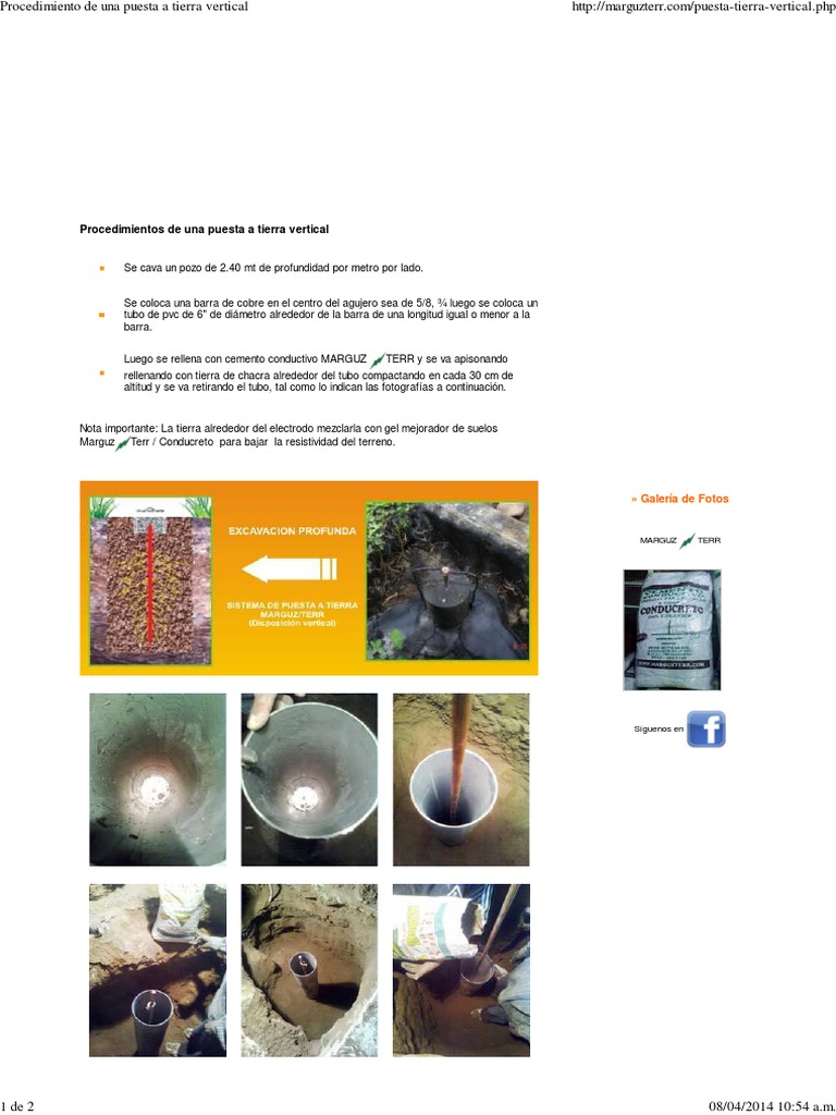 Procedimiento de Una Puesta A Tierra Vertical Cemento Conductivo | PDF