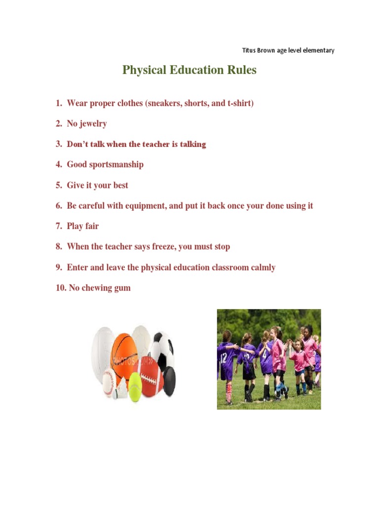 Elementary PE Rules for Students | PDF | Softlines (Retail) | Sports
