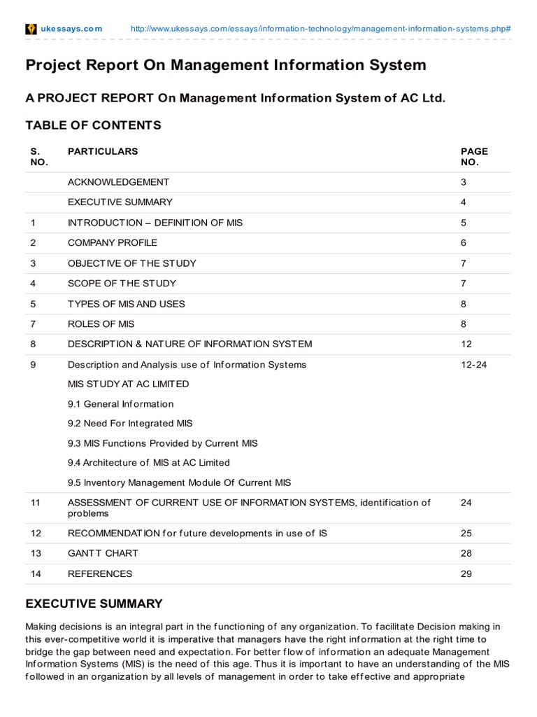 Project Report On Management Information System | PDF | Inventory ...
