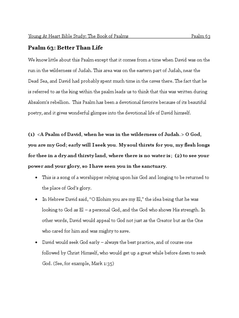 Young at Heart Bible Study: Psalm 63 | PDF | Meditation | David