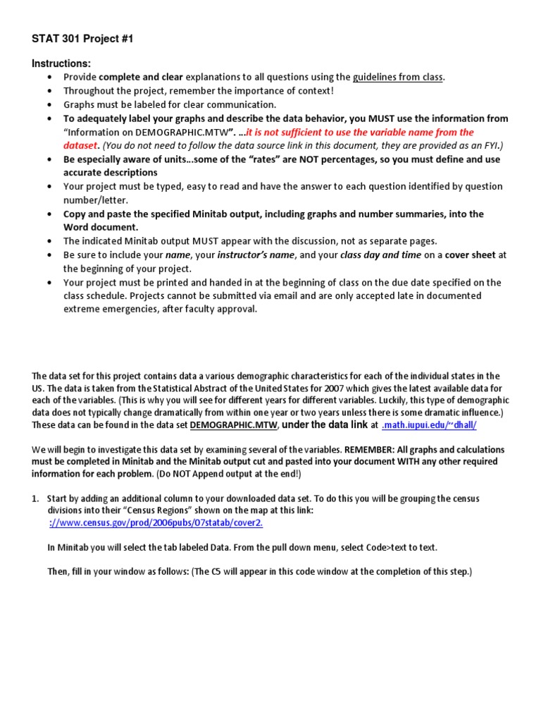 Project1 Instructions Statistics | Download Free PDF | Histogram | Data