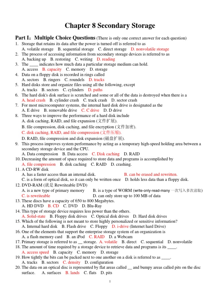 Exercises Chapter8 Secondary Storage (For Students) OK | PDF | Disk Storage | Computer Data Storage