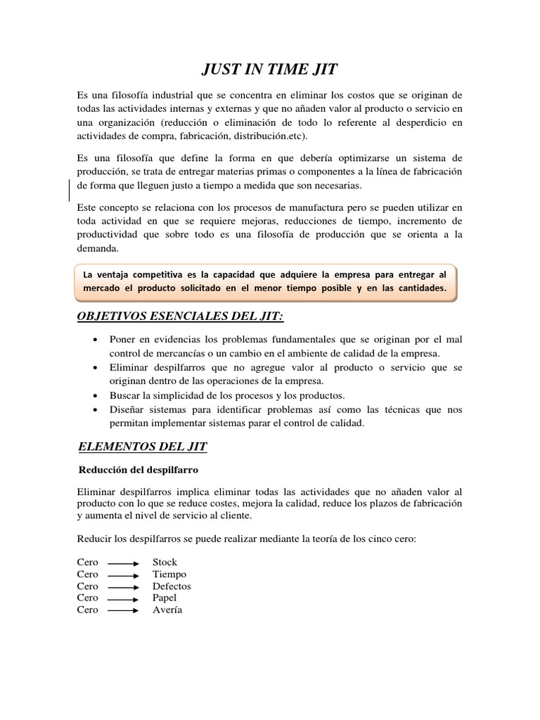 Just in Time JIT | PDF | Producción y fabricación | Industrias