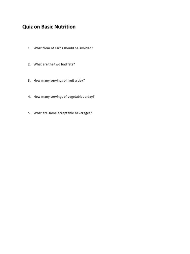 Quiz On Basic Nutrition | PDF
