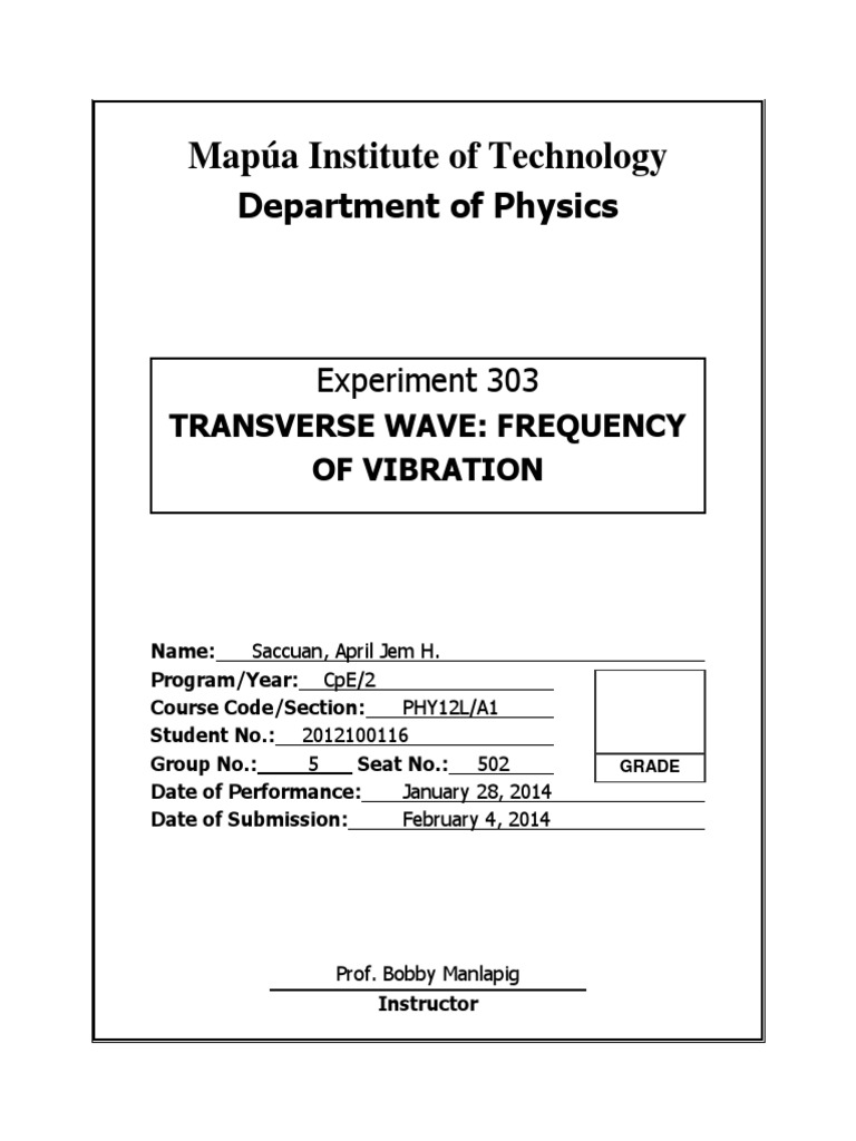 E303 Transverse Wave | PDF | Tension (Physics) | Waves