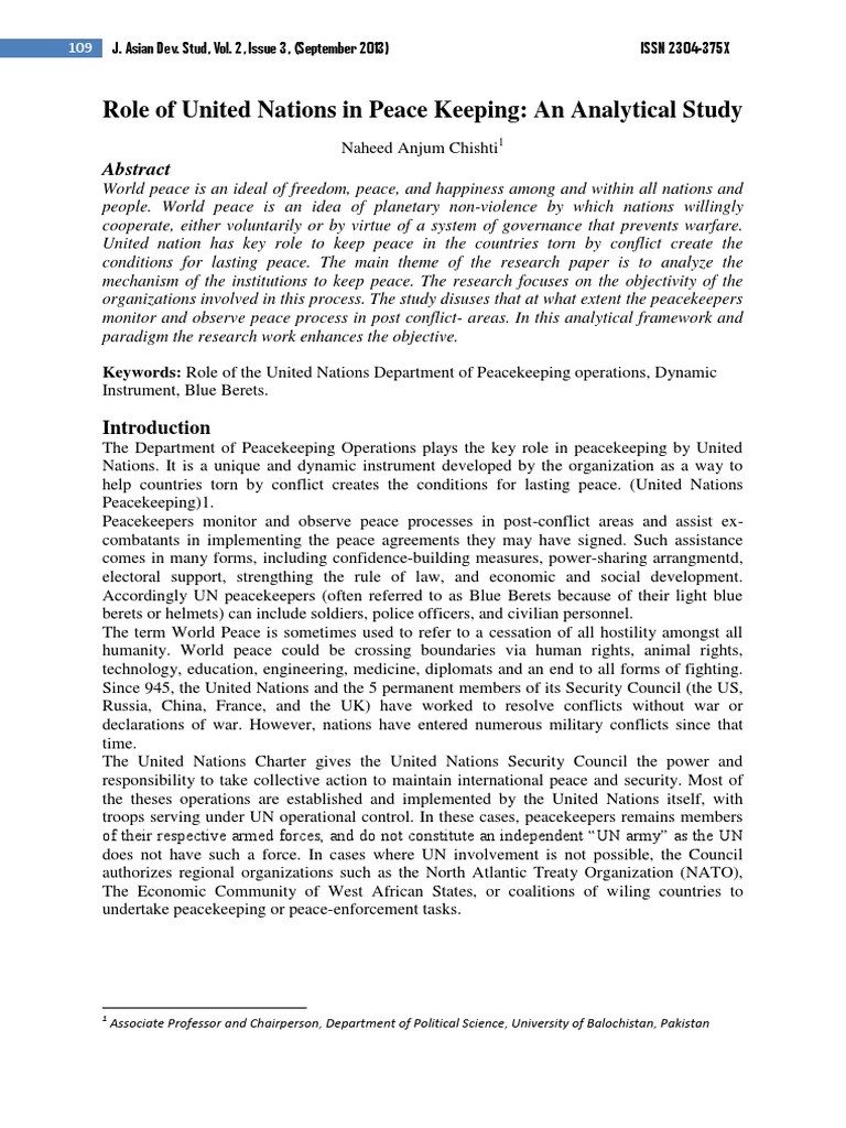 Role of United Nations in Peace Keeping. | PDF | Peacekeeping | United ...