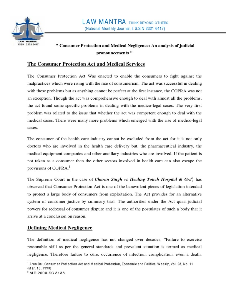 " Consumer Protection and Medical Negligence: An analysis of judicial ...