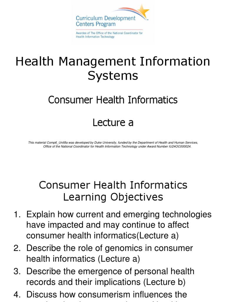 Health Management Information Systems: Consumer Health Informatics ...