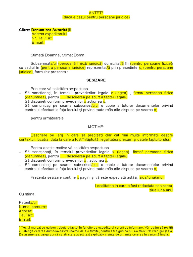 Model Sesizare | PDF