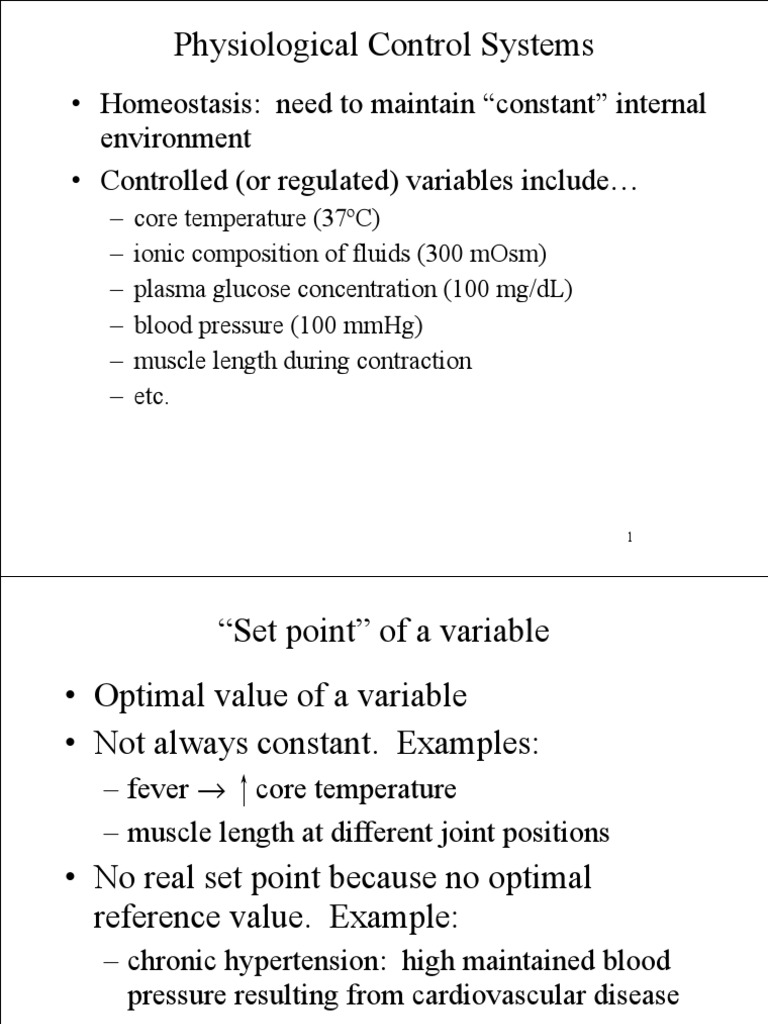 Lecture 1 Physiological Control Systems | PDF | Negative Feedback ...