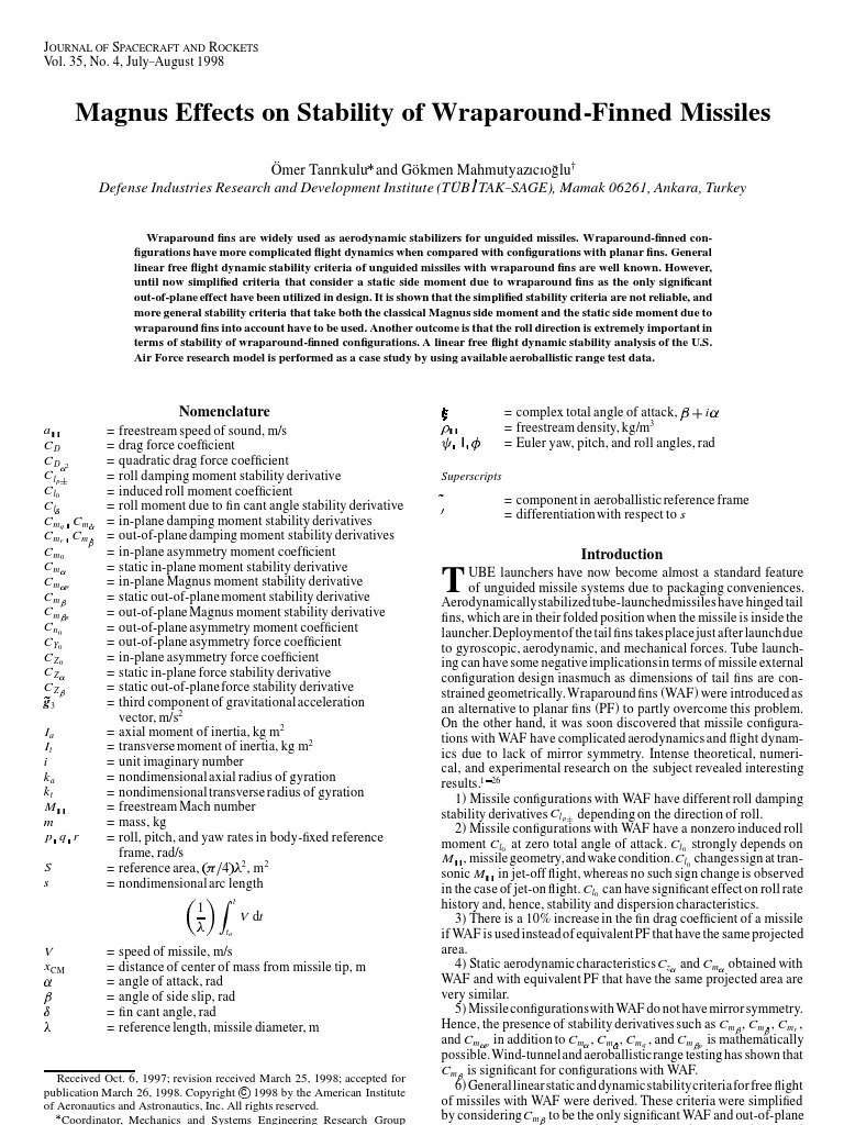 AIAA-1998-3377-716 Magnus Effects On Stability of Wraparound-Finned ...