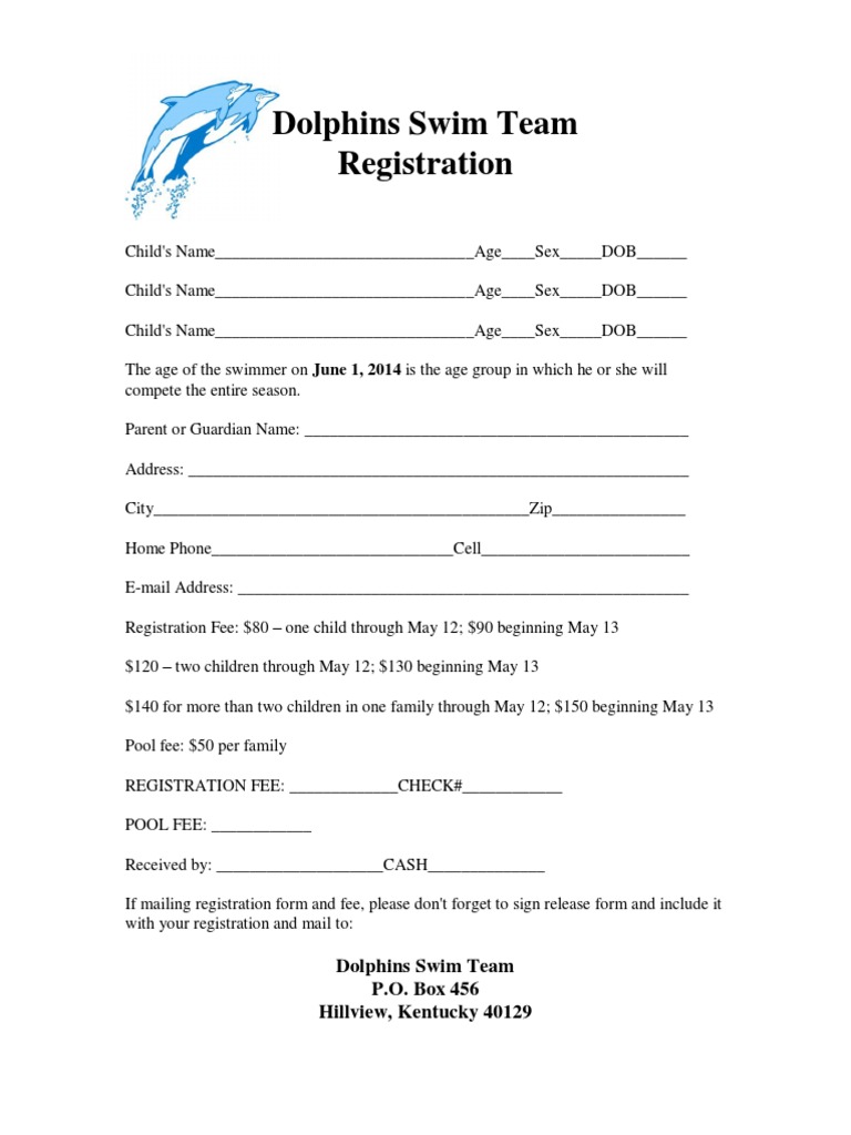 Dolphin Swim Team Registration Form | PDF | Indemnity | Government