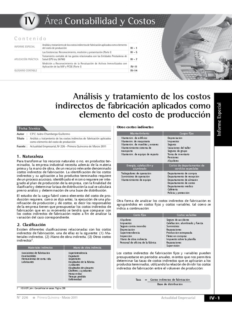 Analisis y Tratamiento de Los CIF Aplicados a Costos Dep Roduccion ...