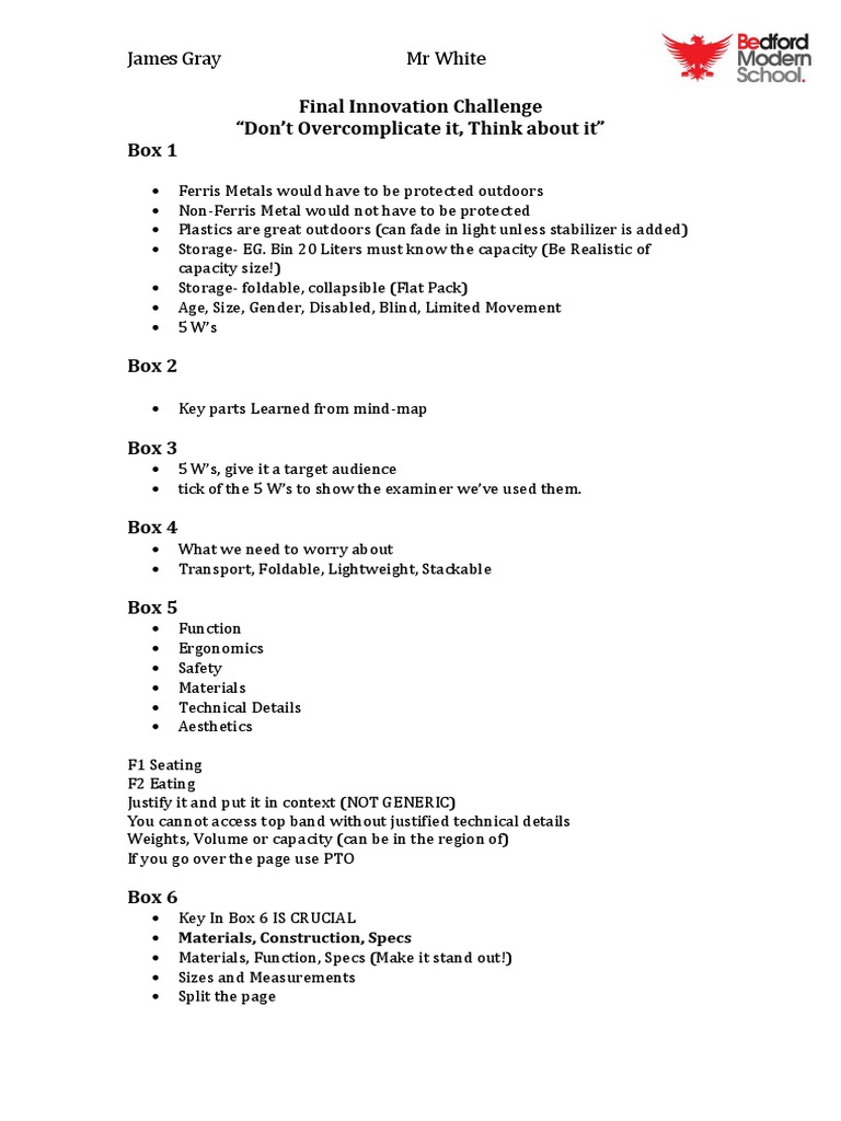 Final Innovation Challenge Sheet | PDF | Science Technology Engineering ...