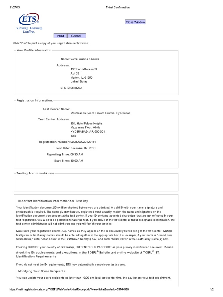 Tofel Confirmation | PDF | Graduate Record Examinations | Identity Document