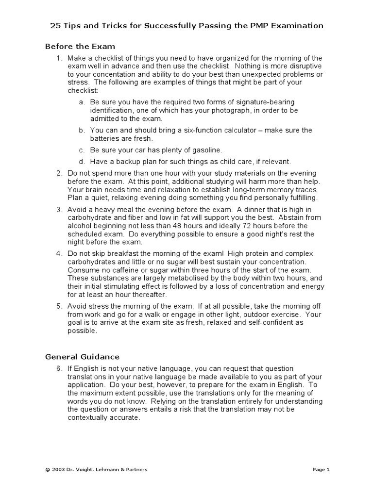 25 Tips and Tricks For Successfully Passing The PMP Examination | PDF ...