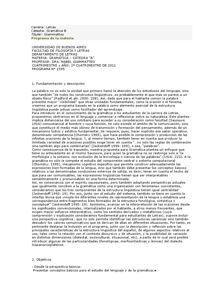 Gramática Española para Letras | PDF | Asunto (gramática) | Oración ...