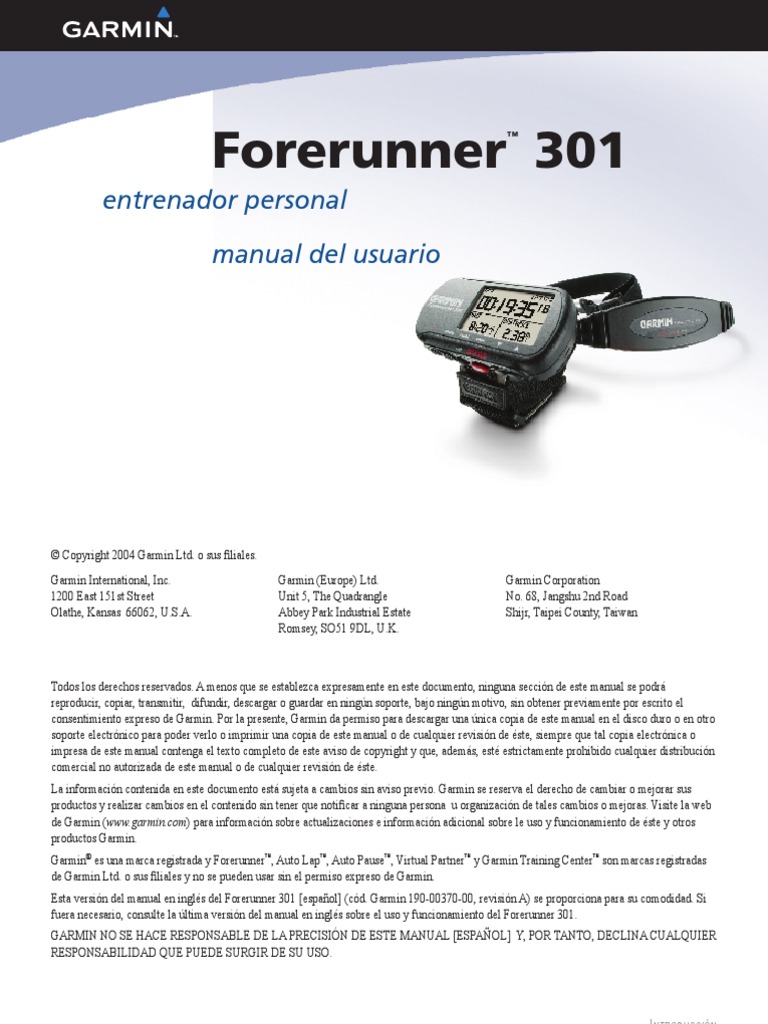 Forerunner 301 - Manual de Usuario | PDF | Ritmo | Facciones de halo