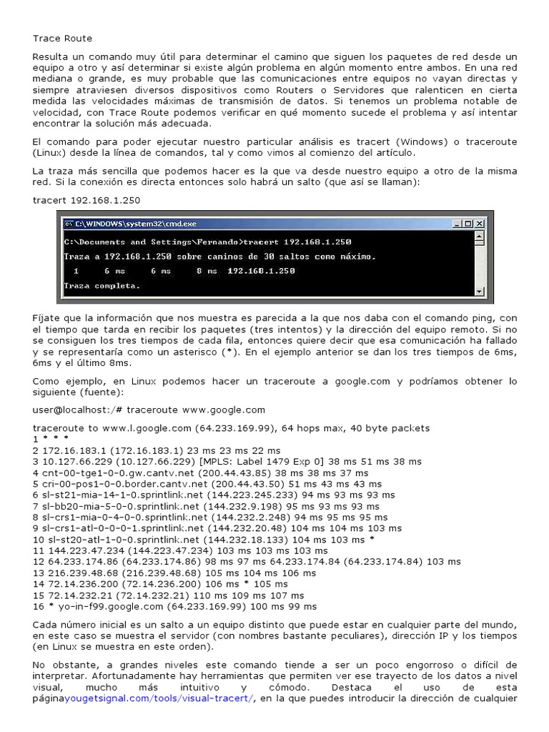 Cómo Usar El Comando TRACERT o TRACEROUTE PDF | PDF | Red de ...