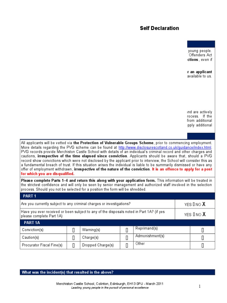 Self Declaration for Criminal Record Check | PDF | Criminal Record ...