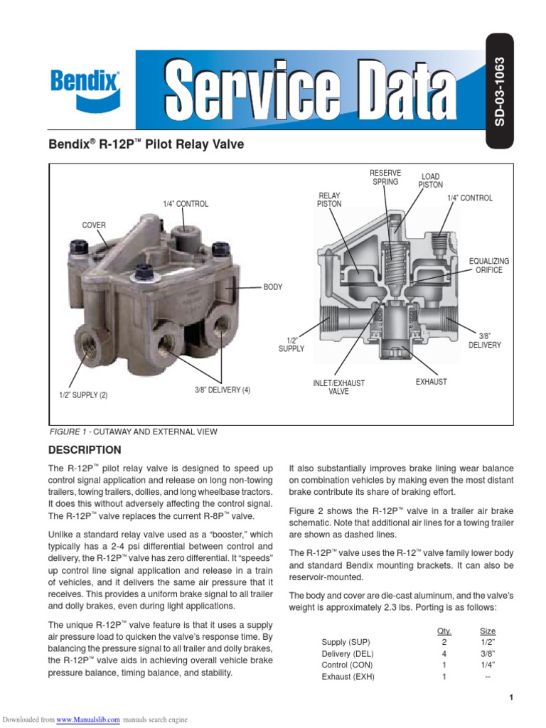 Bendix R-12P Pilot Relay Valve: Description | PDF | Valve | Piston
