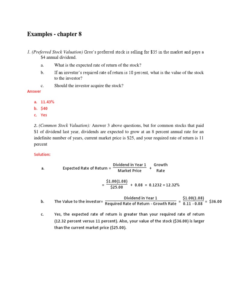 Examples - Chapter 8: 1. (Preferred Stock Valuation) Gree's Preferred ...