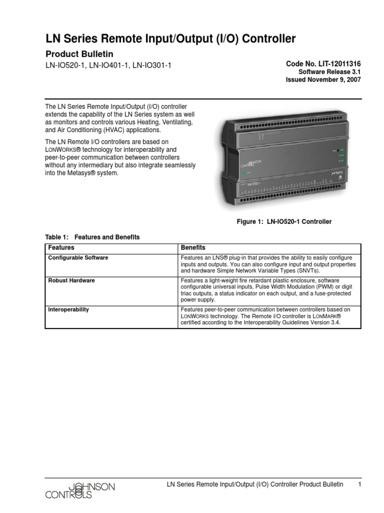 LN Series Remote Input/Output (I/O) Controller: Product Bulletin | PDF | Electromagnetic ...
