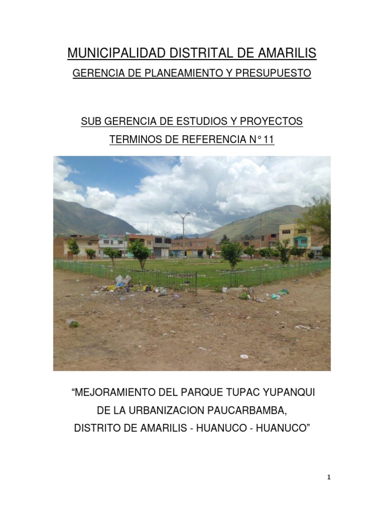 Mejoramiento del Parque Túpac Yupanqui | PDF | Arquitecto | Presupuesto