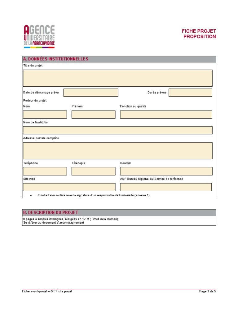Fiche de Projet Modèle et Exemples | PDF