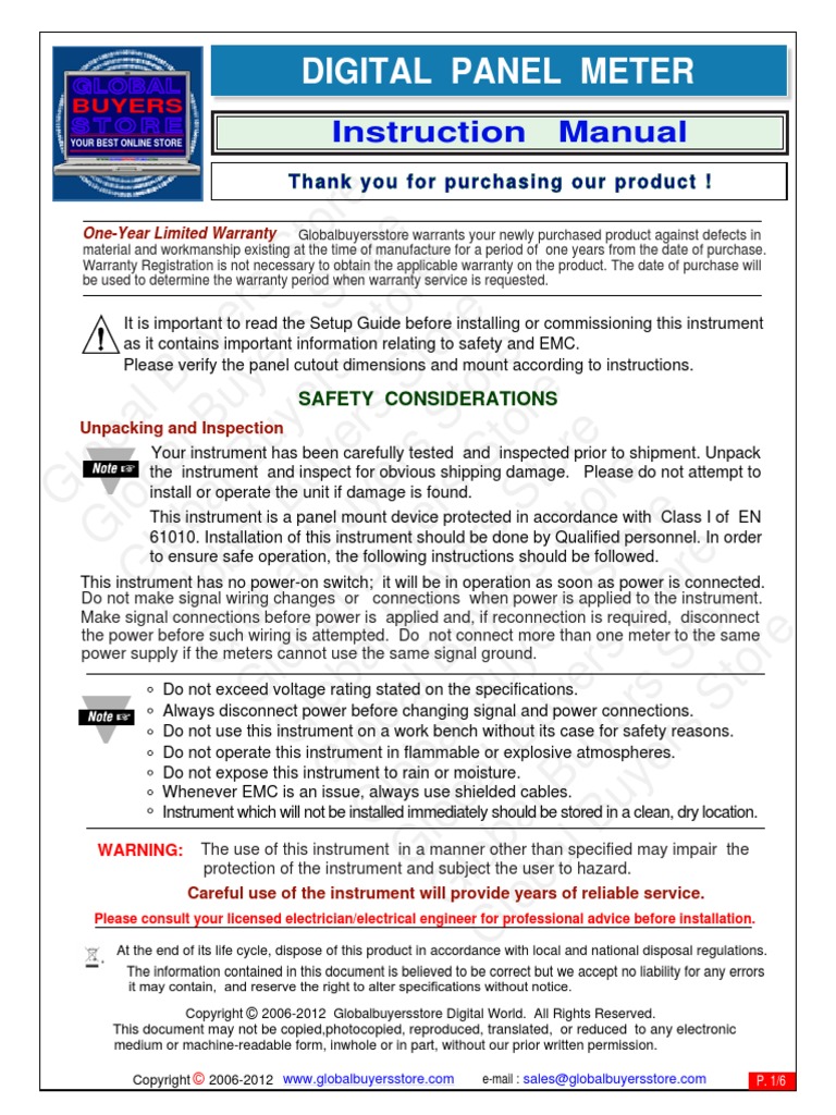 Digital Panel Meter: Instruction Manual | PDF | Thermocouple | Relay