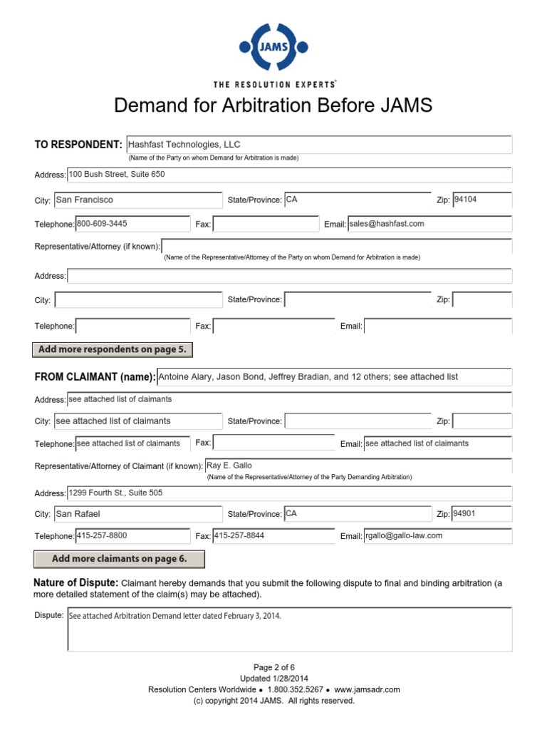 JAMS HF Mass Arb Demand-1 | PDF | Bitcoin | Arbitration
