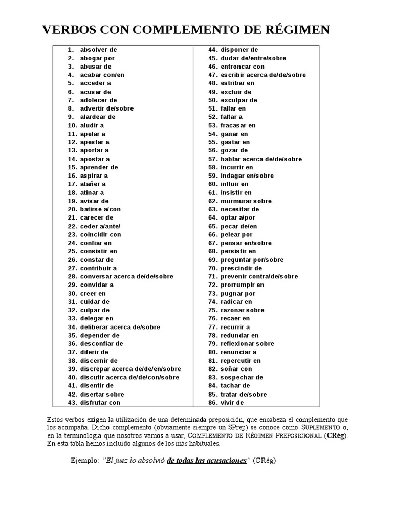 Verbos Con Complemento de Régimen | PDF