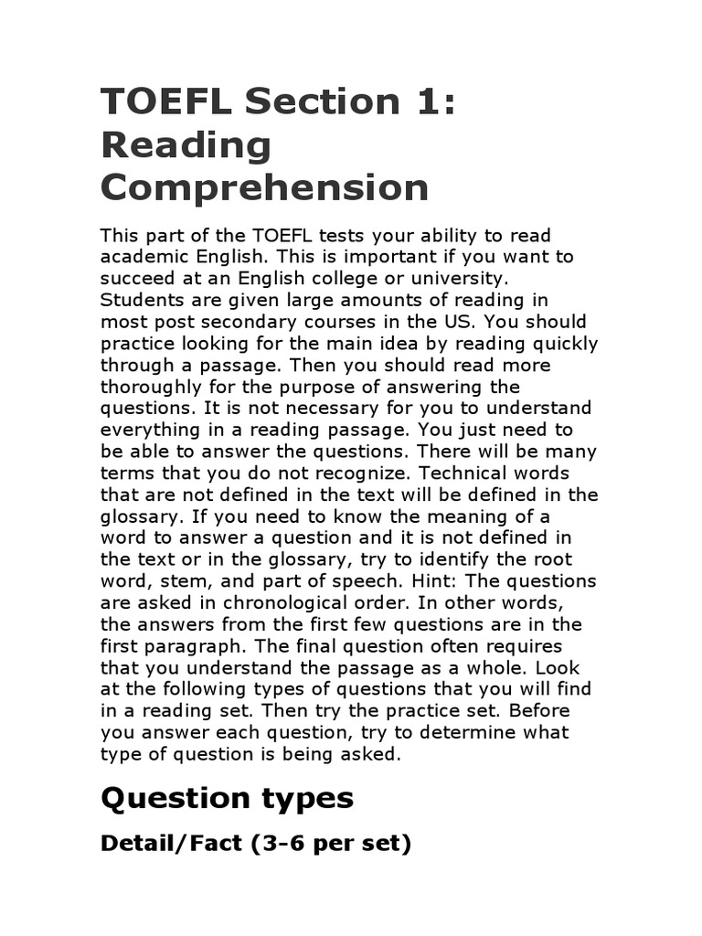 TOEFL Questions Types | PDF | Question | Reading (Process)