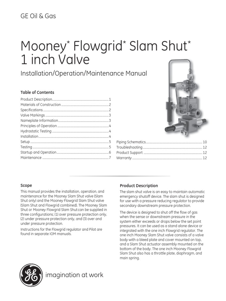 Mooney Flowgrid Slam Shut 1 Inch Valve: GE Oil & Gas | PDF | Valve ...