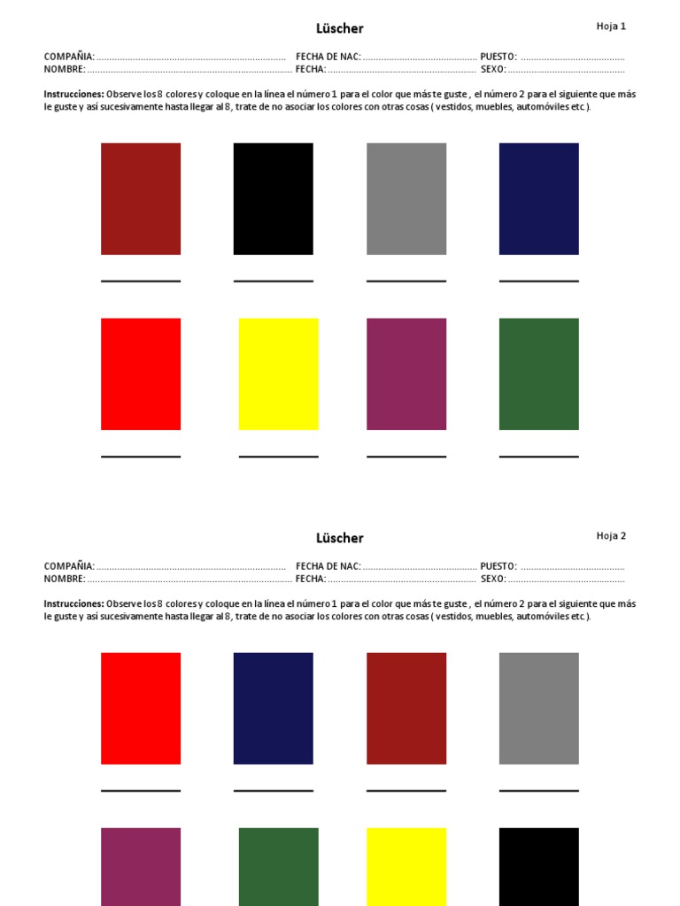 Análisis de preferencias de color mediante el test de Lüscher | PDF