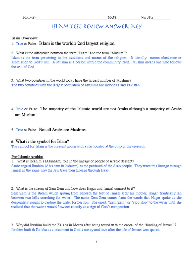 Islam Test Review Answer Key 2 | PDF | Muhammad | Shia Islam
