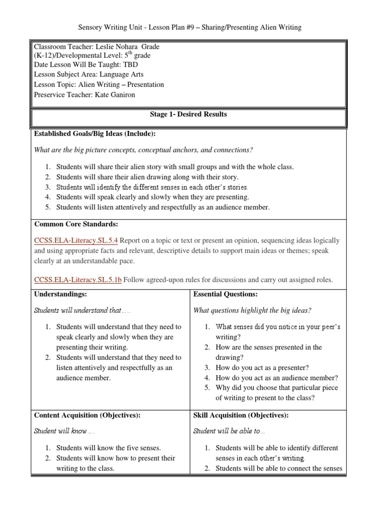 Lesson Plan 9 - Presenting Alien Writing | PDF | Lesson Plan ...