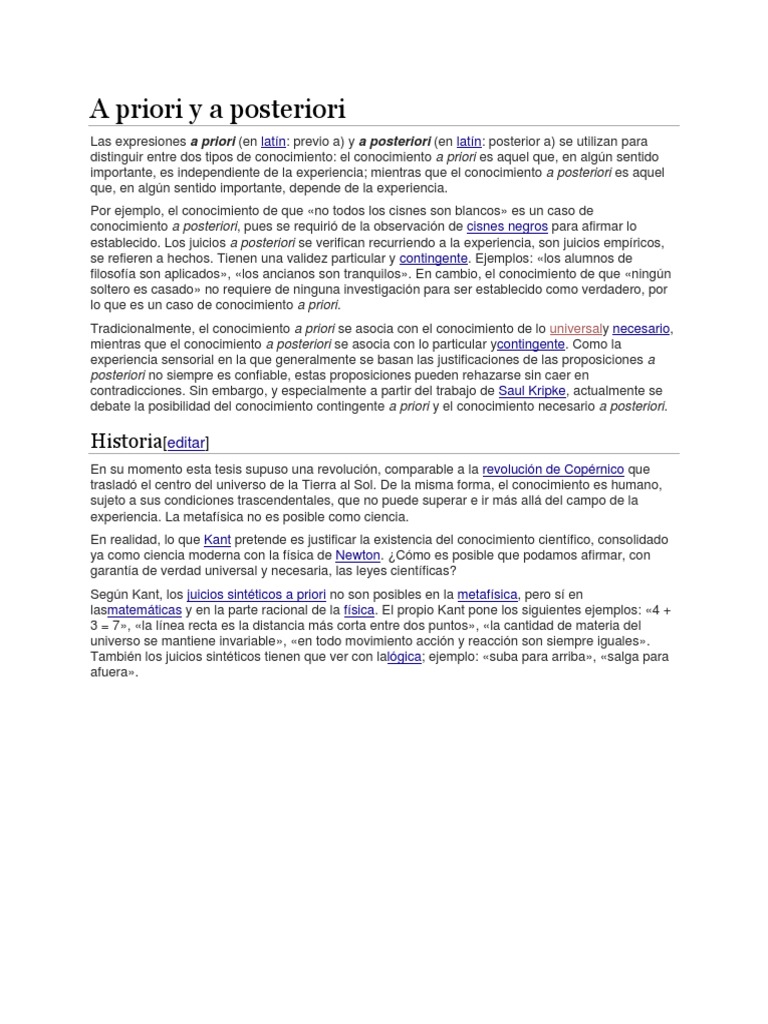 A Priori y A Posteriori | PDF | A priori y a posteriori | Filosofía ...
