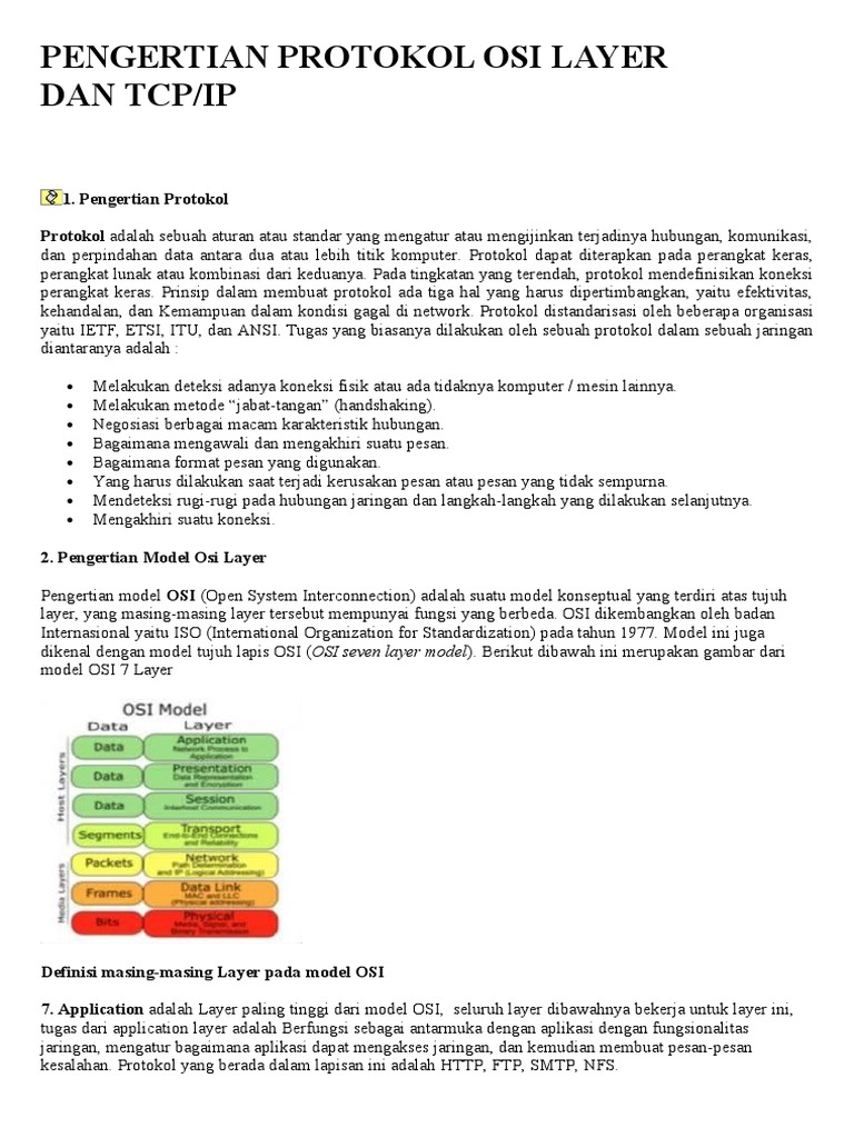 Pengertian Protokol Osi Layer Dan Tcpip | PDF | Komputer | Teknologi ...
