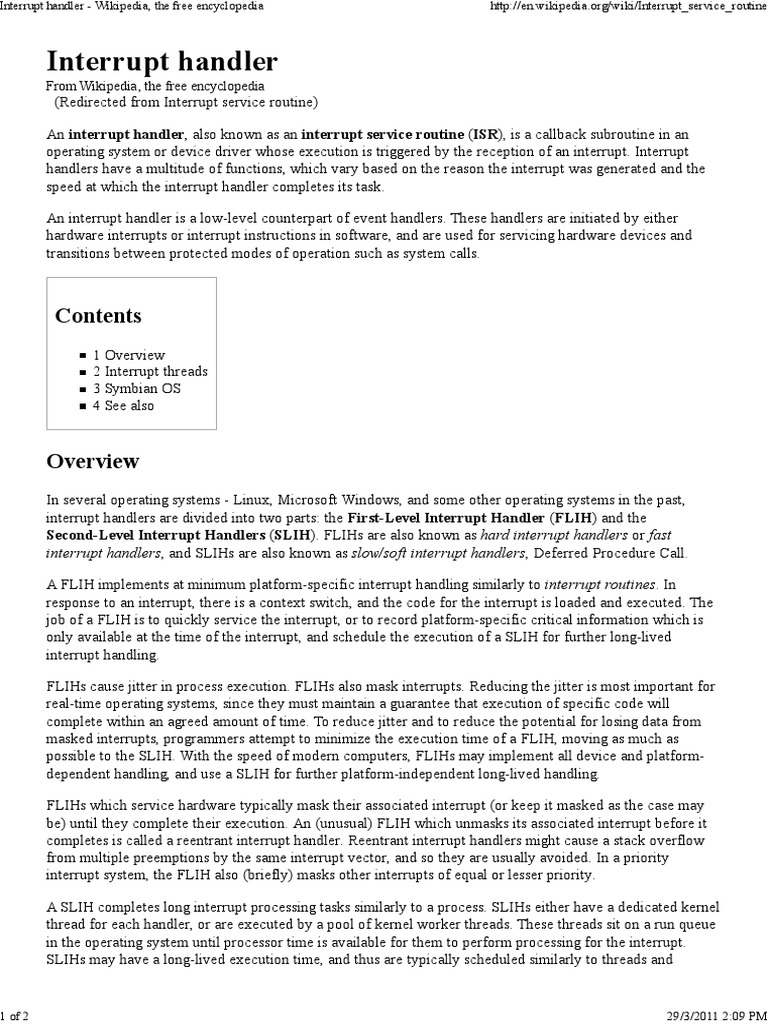 Interrupt Handler | PDF | Operating System Technology | Computer Engineering