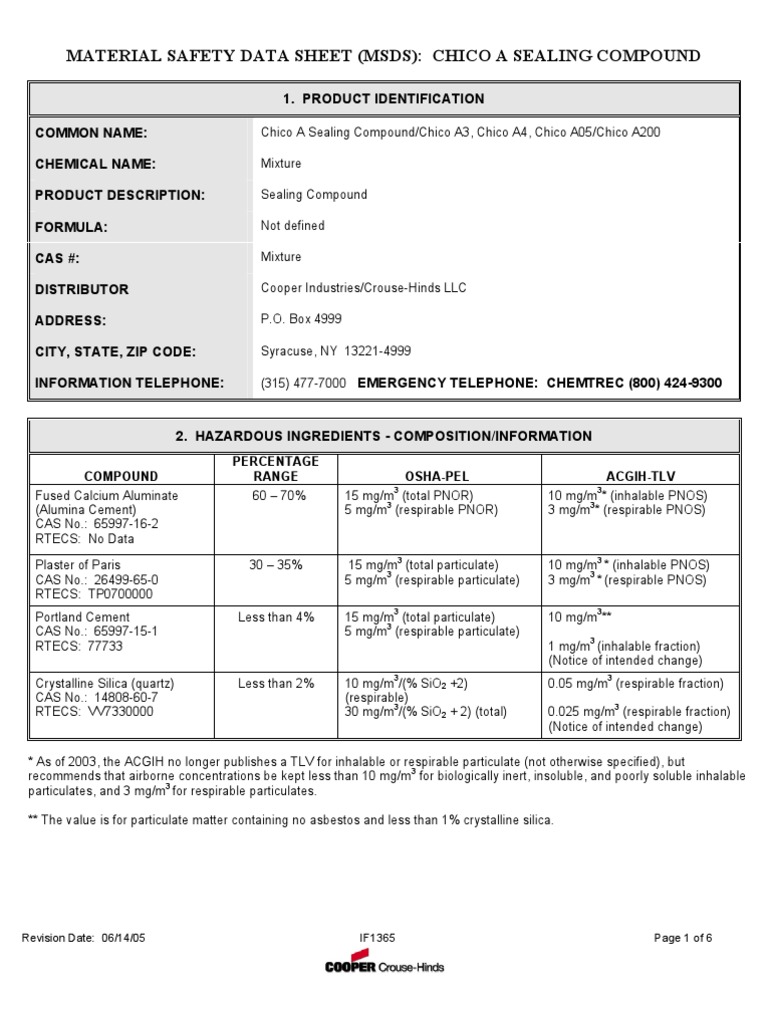 Cooper Industries - Chico A Sealing Compound | PDF | Superfund | Water