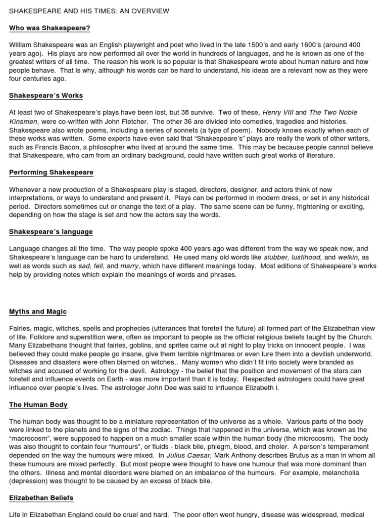 Shakespeare and His Times | PDF | William Shakespeare | Theatre