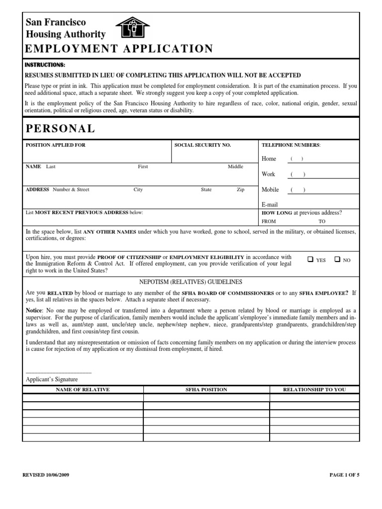 Employment Application: San Francisco Housing Authority | PDF | Justice ...