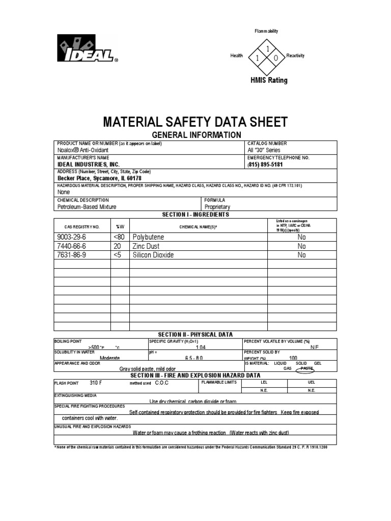 Ideal Industries, Inc - Noalox Anti-Oxidant | PDF | Volatile Organic ...