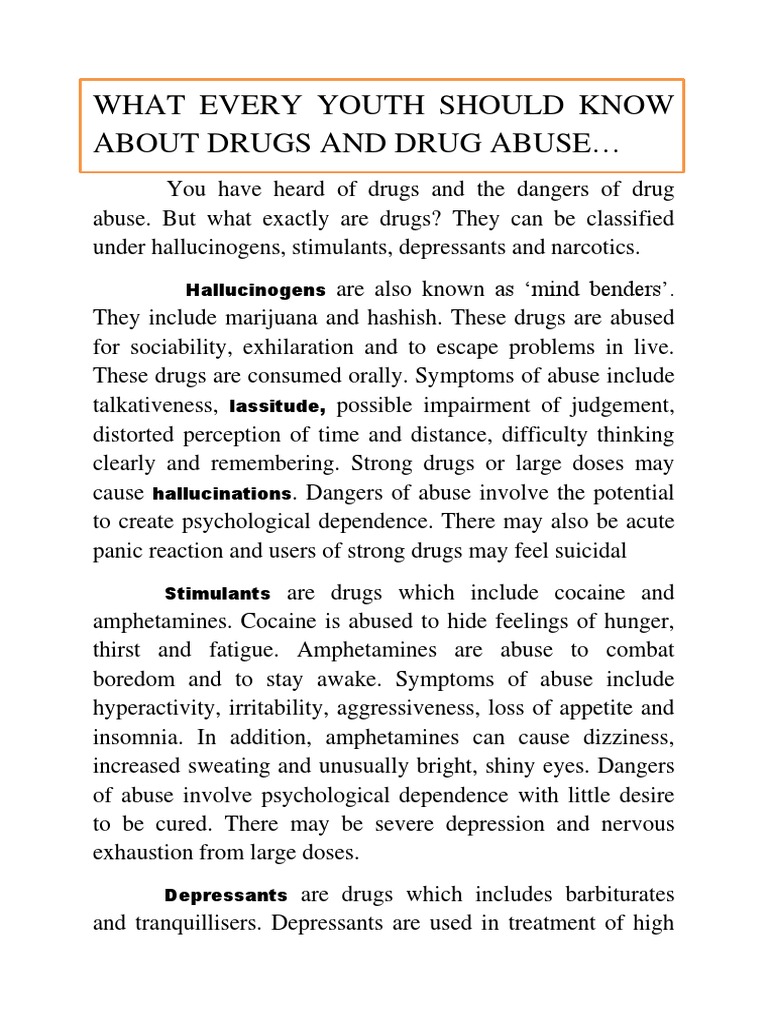 What Every Youth Should Know About Drugs and Drug Abuse | PDF | Drugs ...