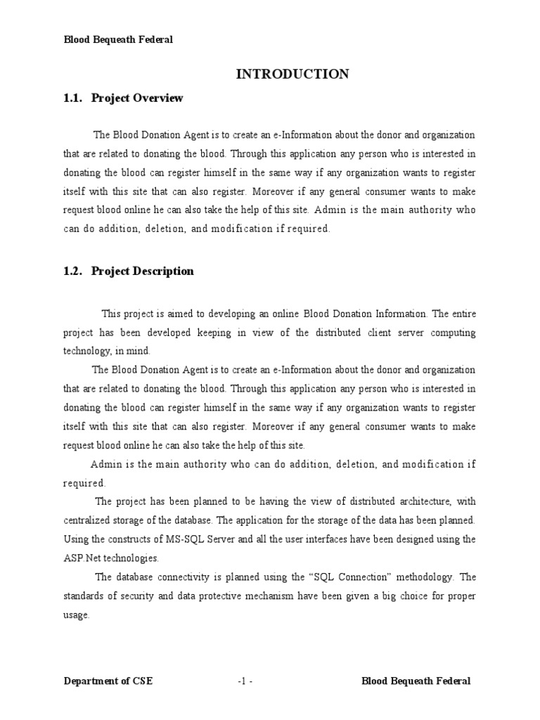 Online Blood Donation Management System Report | PDF | Use Case | Databases