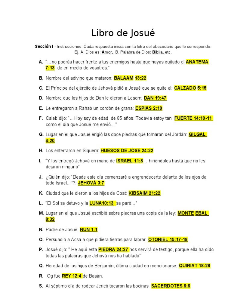Examen Libro de Josue | PDF | Religión y creencia