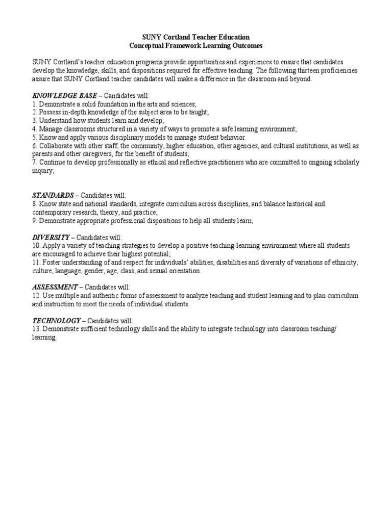 13 Learning Outcomes For SUNY Cortland | PDF | Teacher Education | Teachers